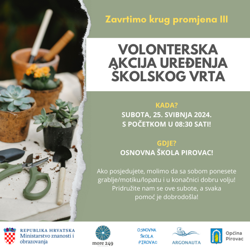 Volonterska akcija uređenja školskog vrta (MZO III) | Lokalna Akcijska grupa "More 249"
